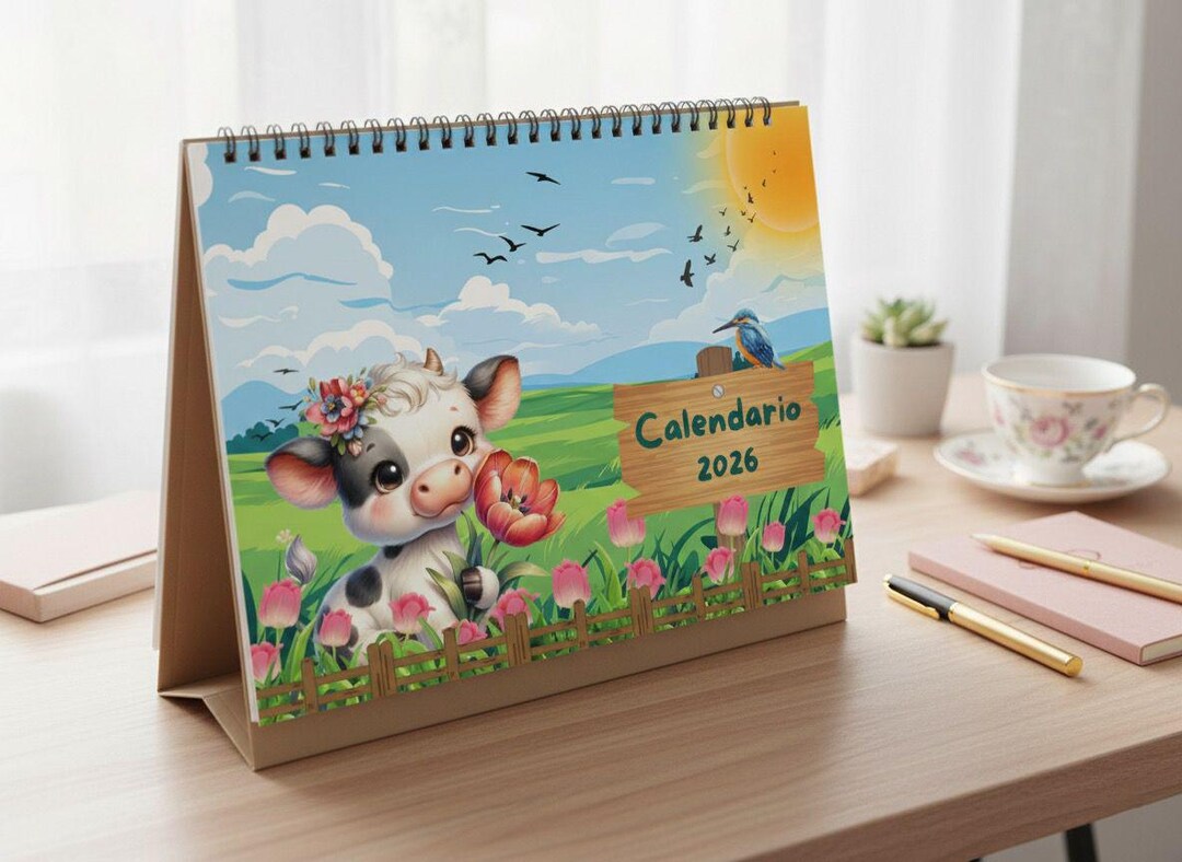 Cute Cow Printable 2026 Calendar | PDF Desk Calendar | Monthly Planner ...