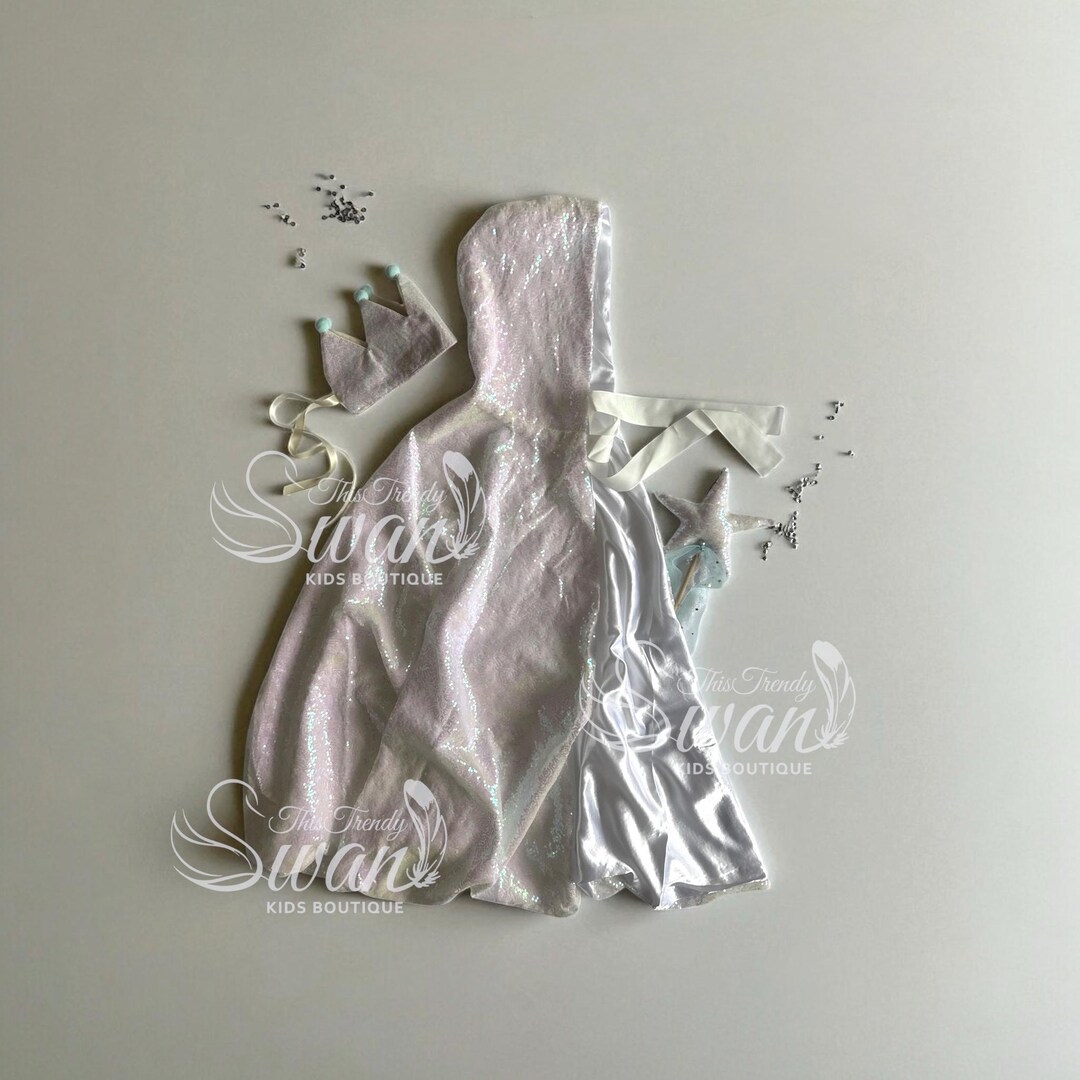 White Iridescent Sequin Cape Cloak Girls Snow Queen Ice Dress up ...