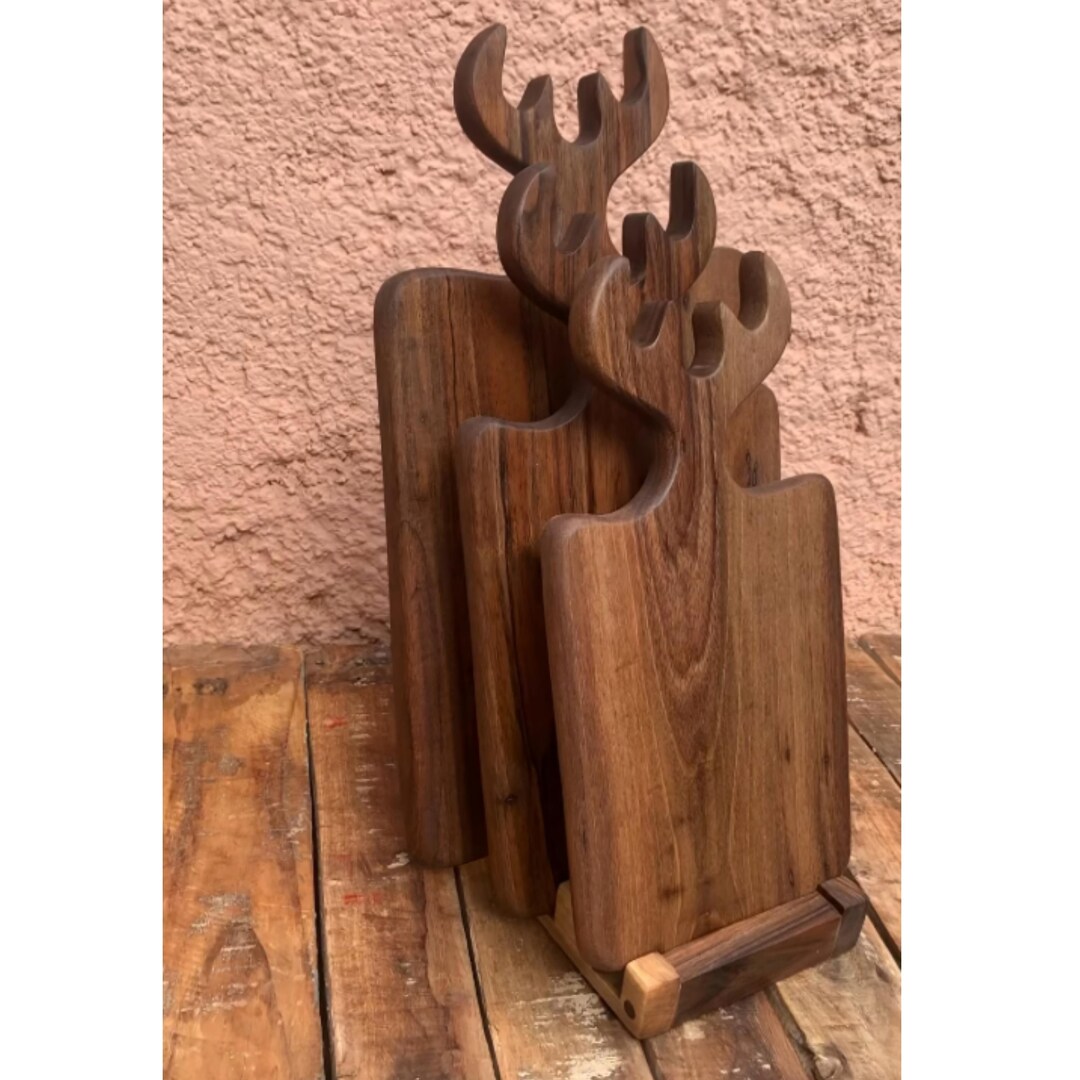 Moroccan Walnut Cutting Board Set: Deer Handle Kitchen Serving Boards ...