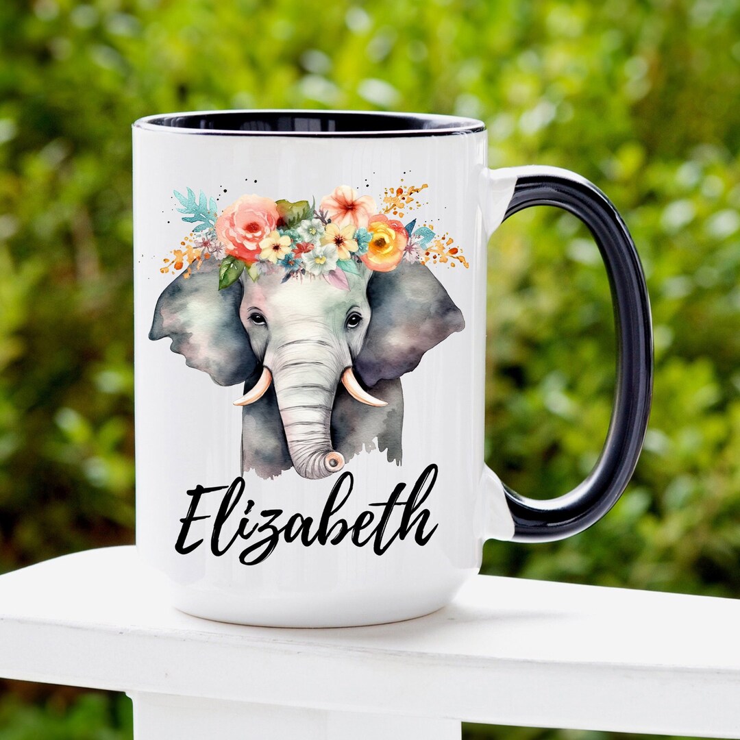 Personalized Elephant Gifts, Custom Elephant Mug With Name, Floral ...