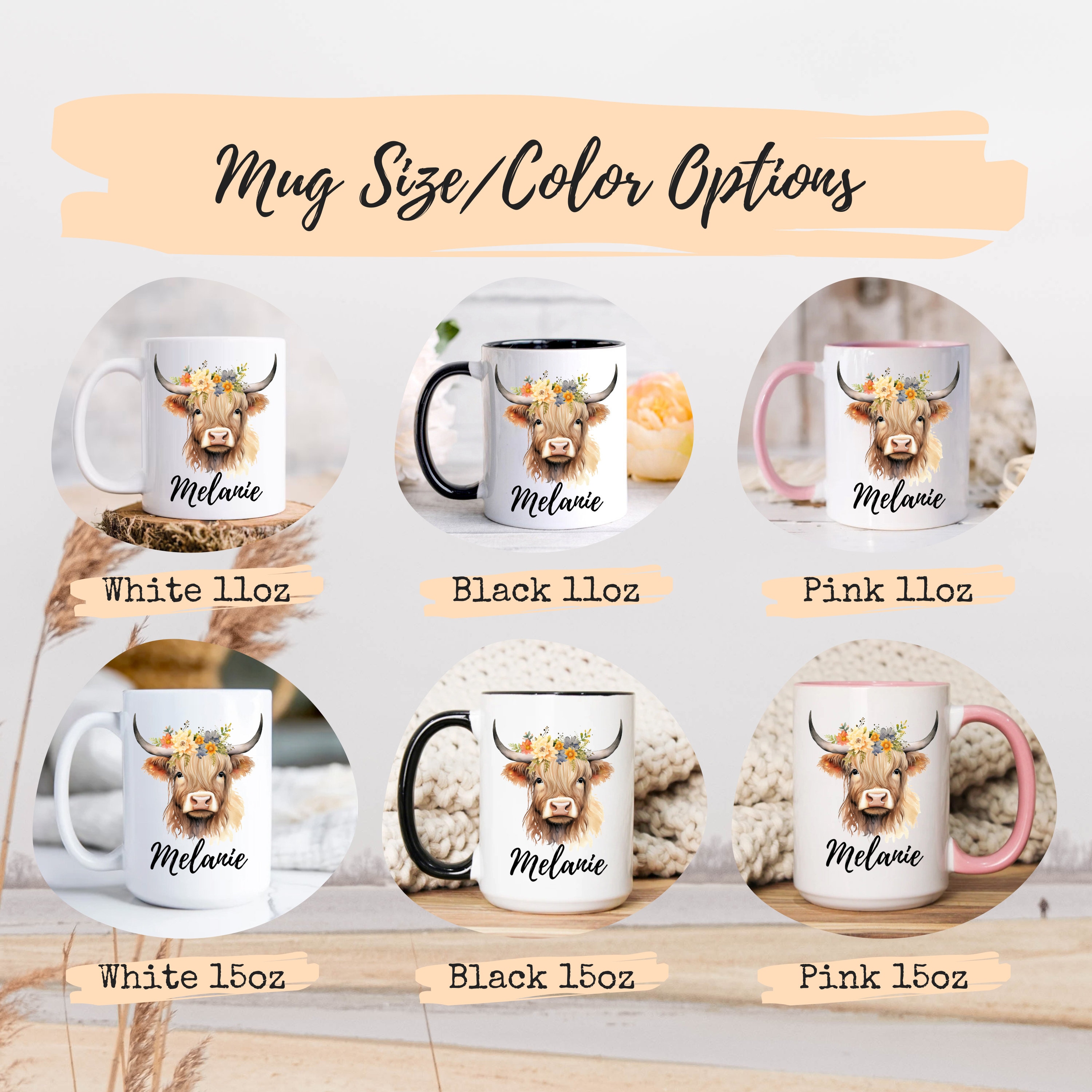 Highland Cow Gifts, Custom Highland Cow Mug With Name, Floral Highland ...
