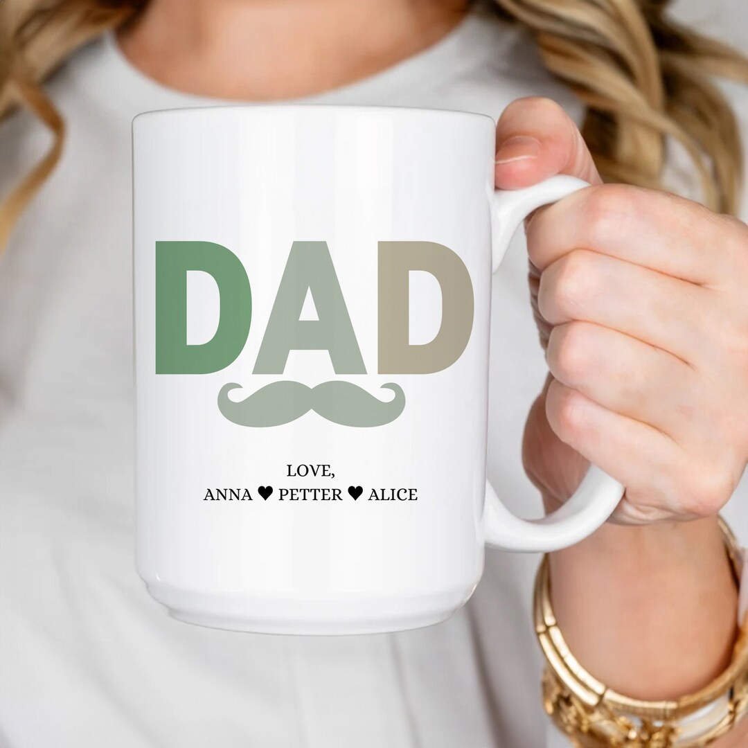 Personalized Dad Mug, Mustaches Dad Mug With Kids Names, Fathers Day ...