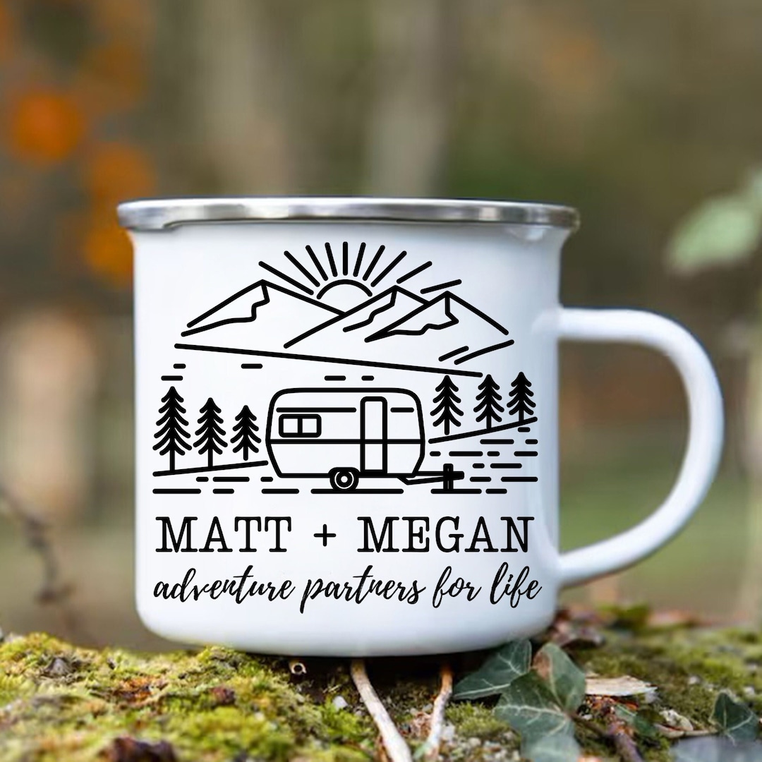Personalized Couple Camping Mug, Adventure Partners for Life Enamel Mug ...