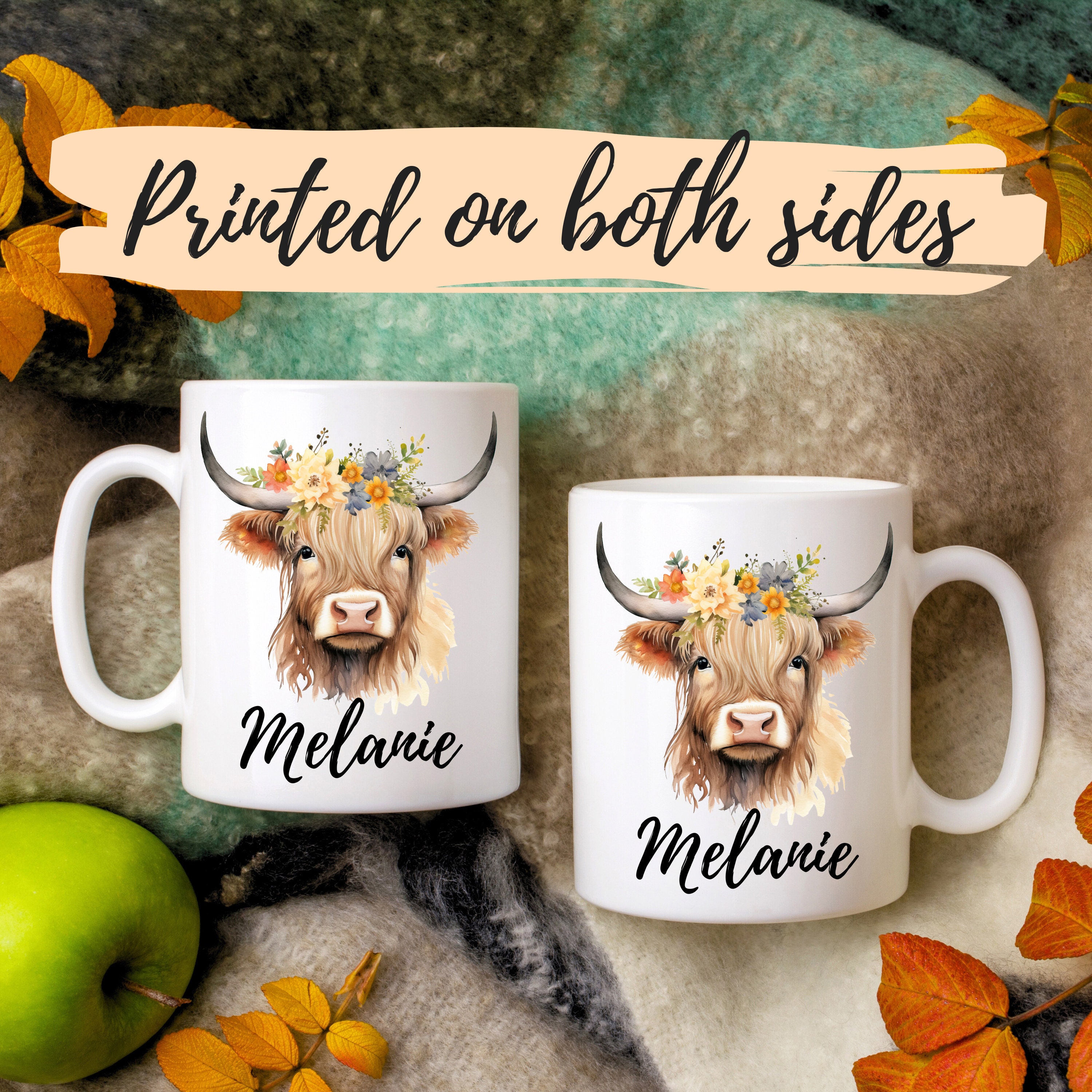 Highland Cow Gifts, Custom Highland Cow Mug With Name, Floral Highland ...