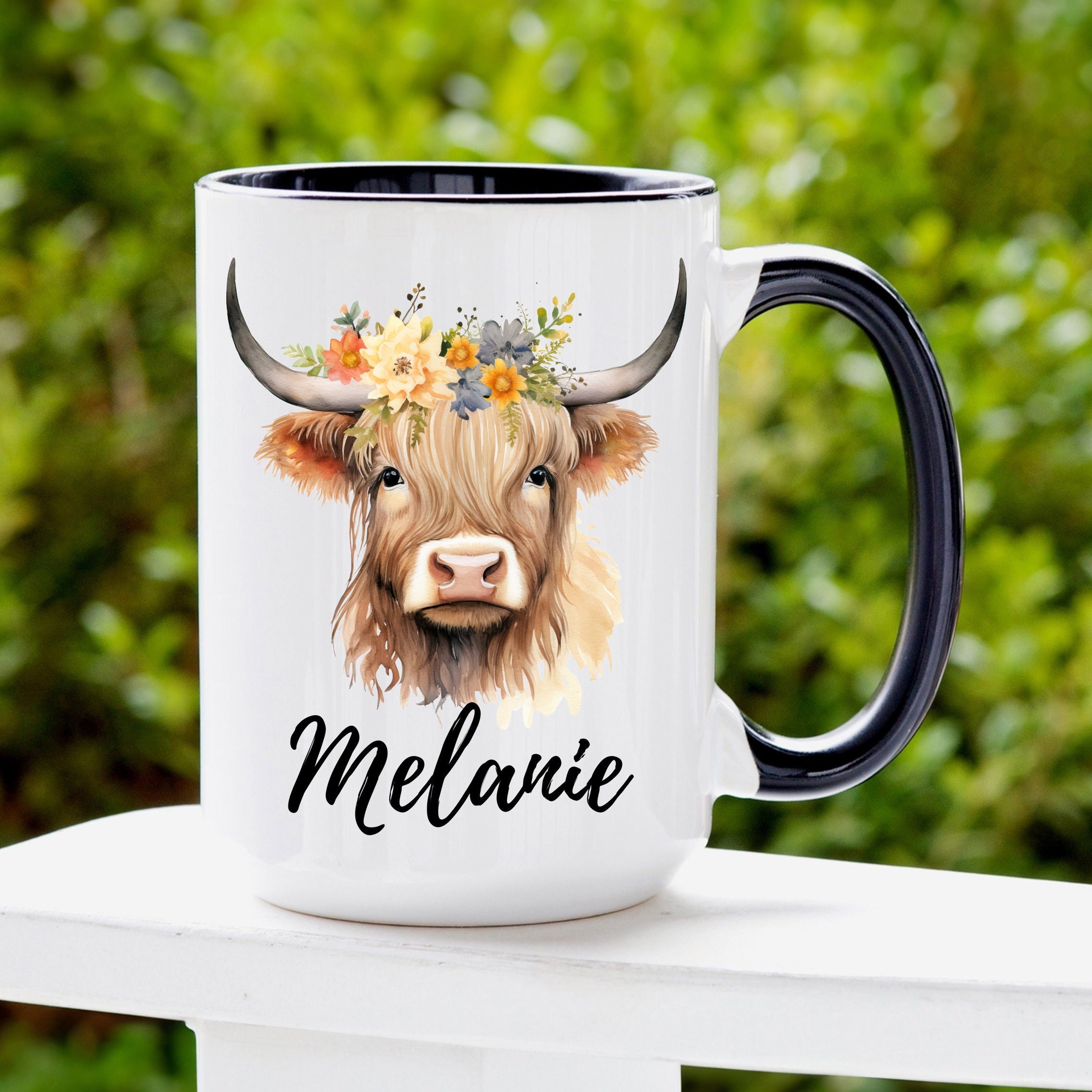 Highland Cow Gifts, Custom Highland Cow Mug With Name, Floral Highland ...