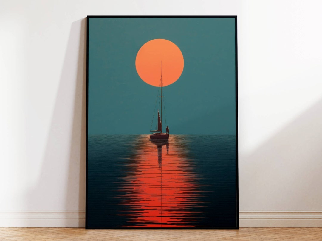 Sea Poster Moon Sailing Boat Poster Maritime With or - Etsy