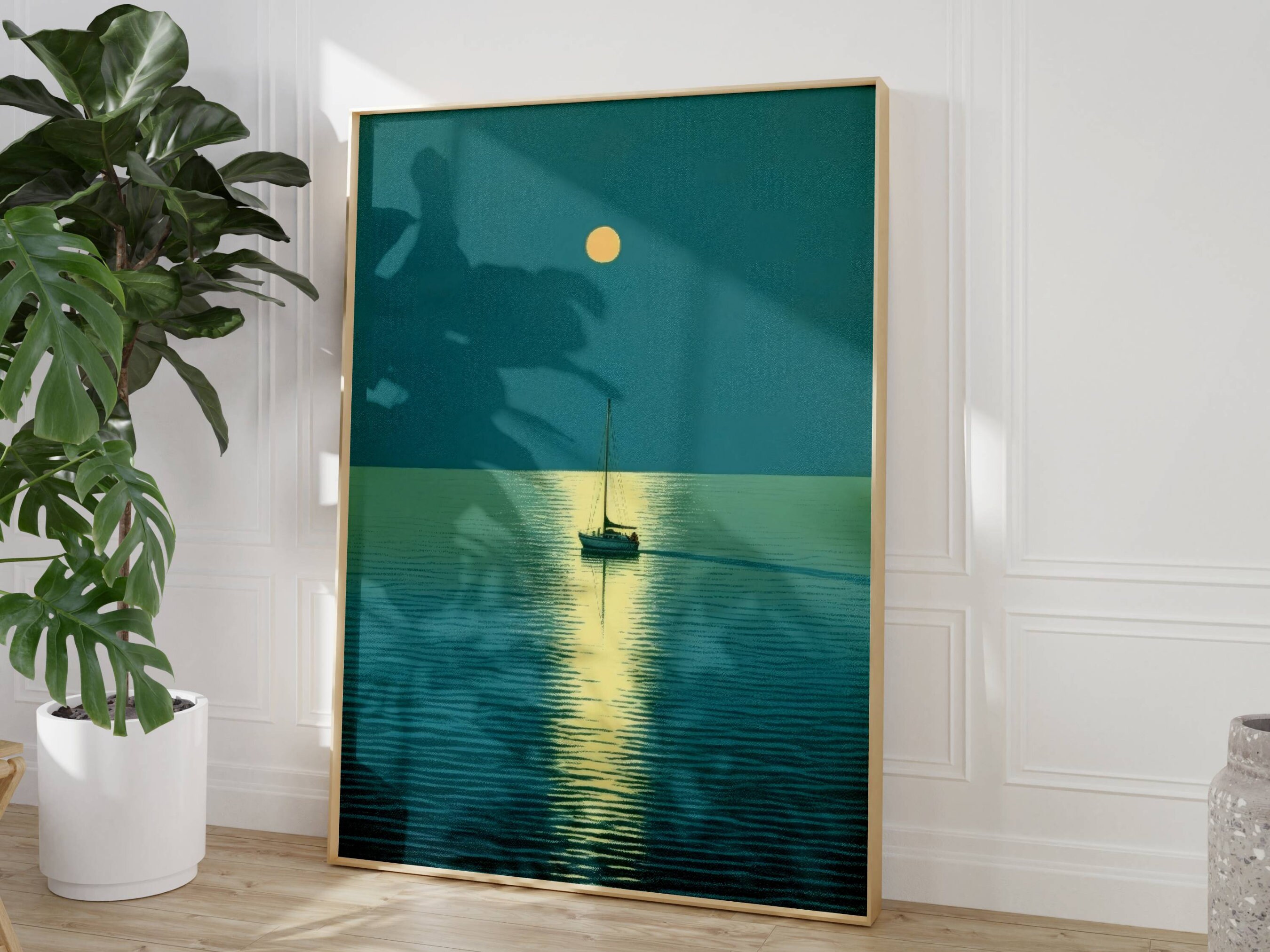 Sea Poster Moon Sailing Boat Poster Maritime With or - Etsy