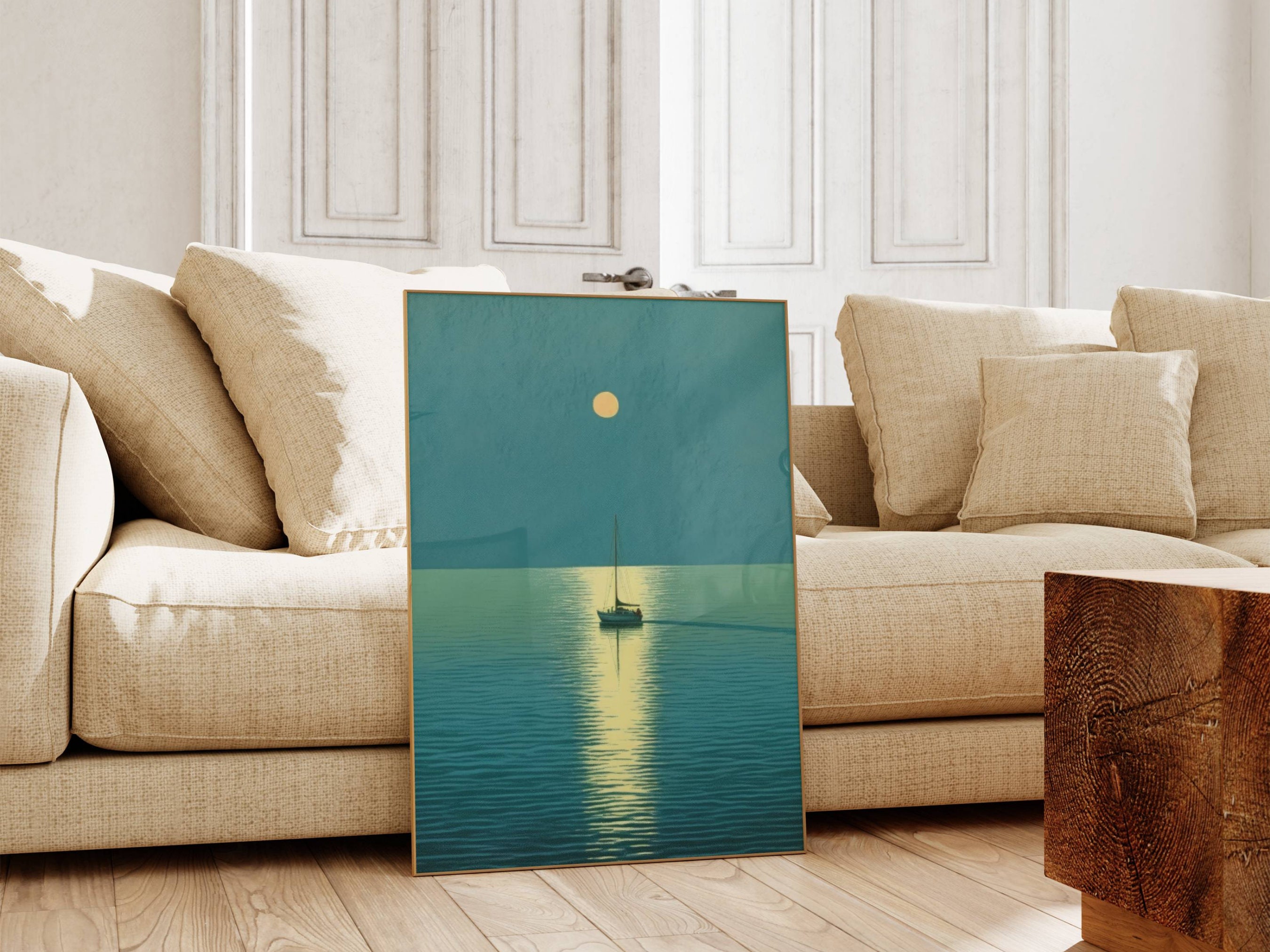 Sea Poster Moon Sailing Boat Poster Maritime With or - Etsy