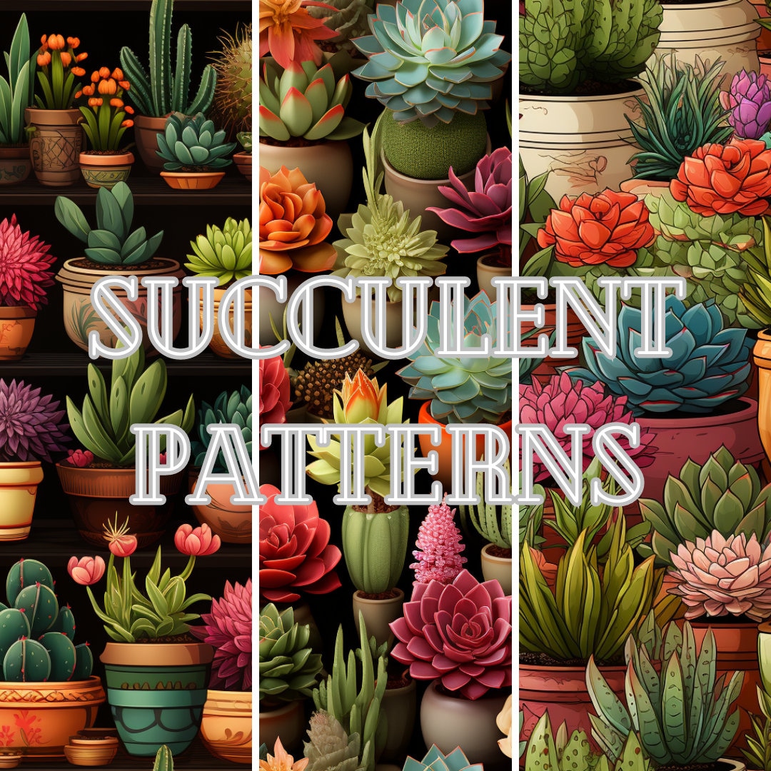 Succulents Seamless Repeating Pattern: 3 Pngs - Etsy