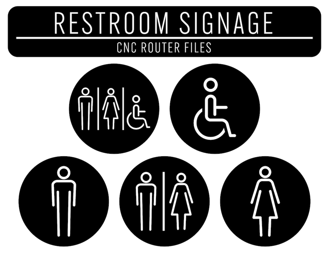 Cnc Router Modern Round Bathroom Signs | DXF | SVG | PDF - Etsy