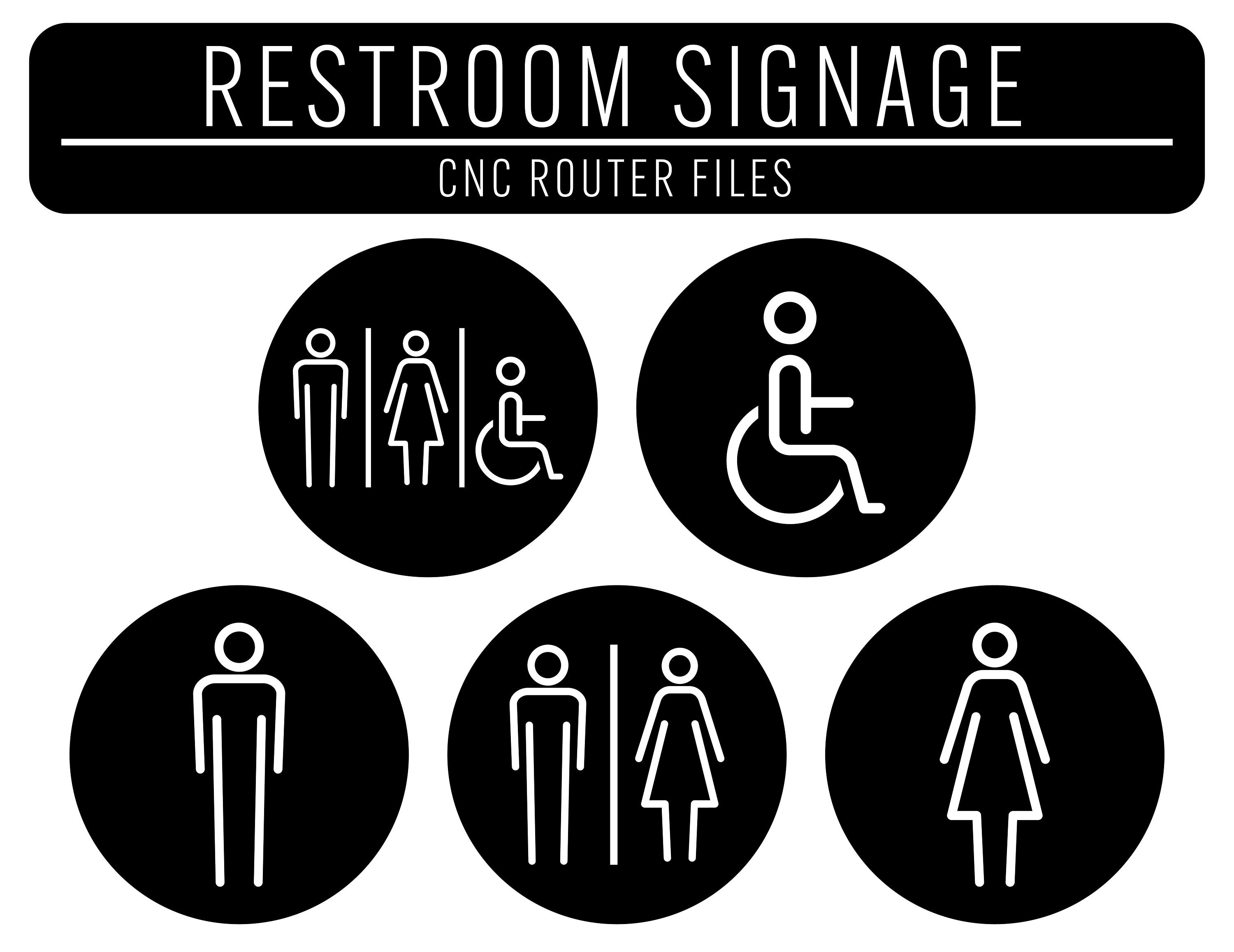 Cnc Router Modern Round Bathroom Signs | DXF | SVG | PDF - Etsy