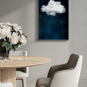 Blue Cloud Print With Stars- Gift Framed Wall Art - Abstract Art ...