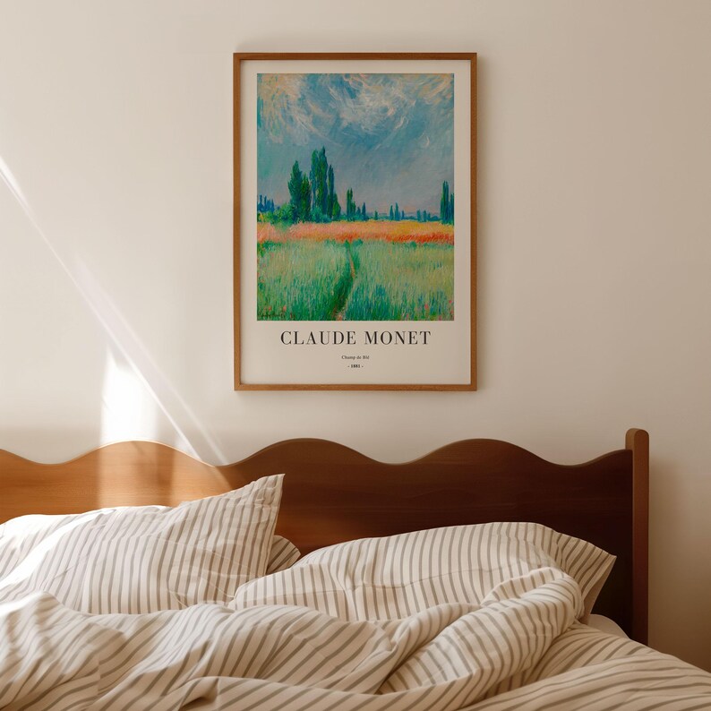 Claude Monet Wheat Field Art Print: Framed Rustic Farmhouse Landscape ...