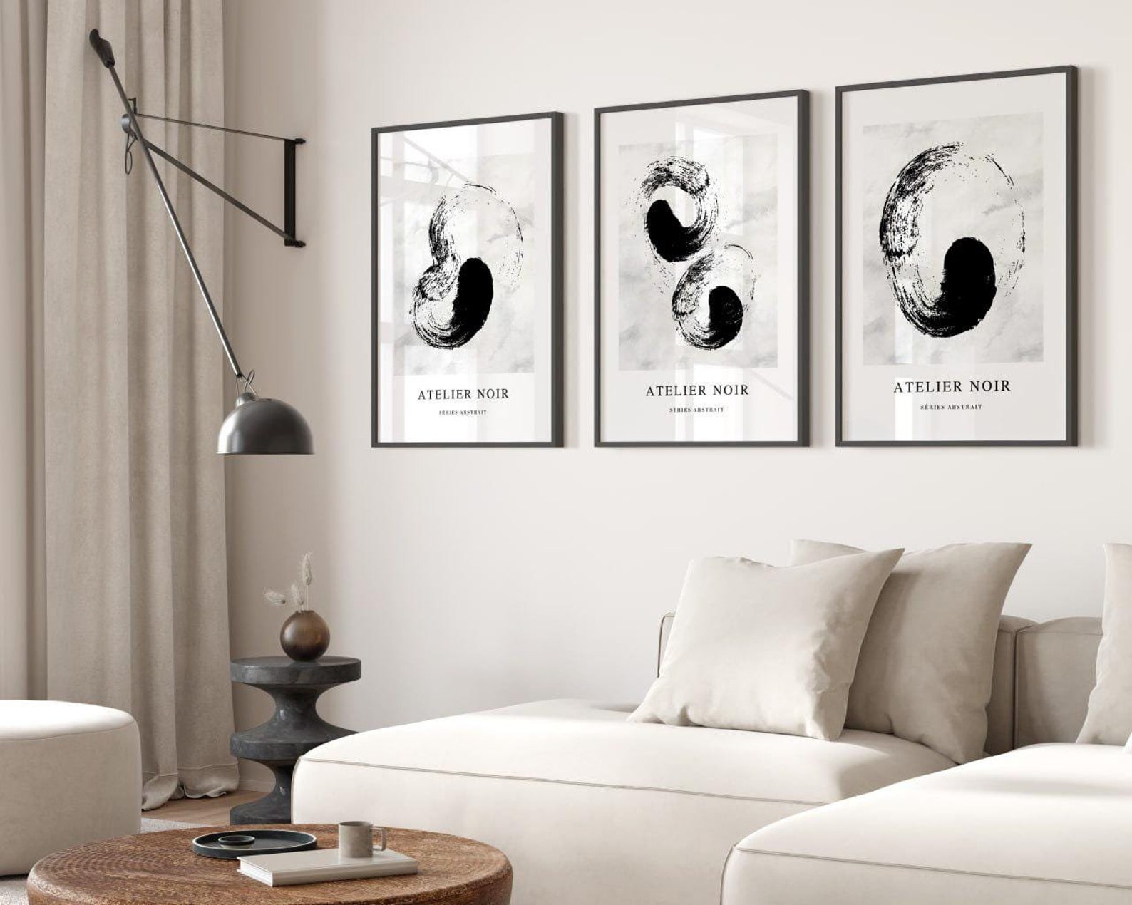 Abstract Brush Stroke Print Set: Black Ink Minimalist Wall Art - Etsy