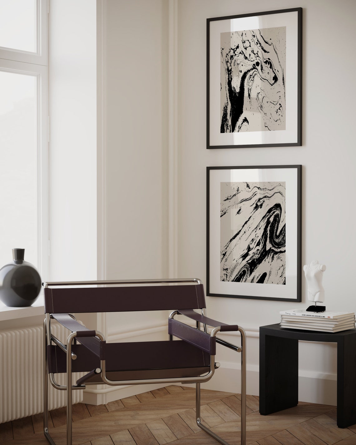Black Abstract Art Prints Set of 2 Abstract Wall Set Modern - Etsy