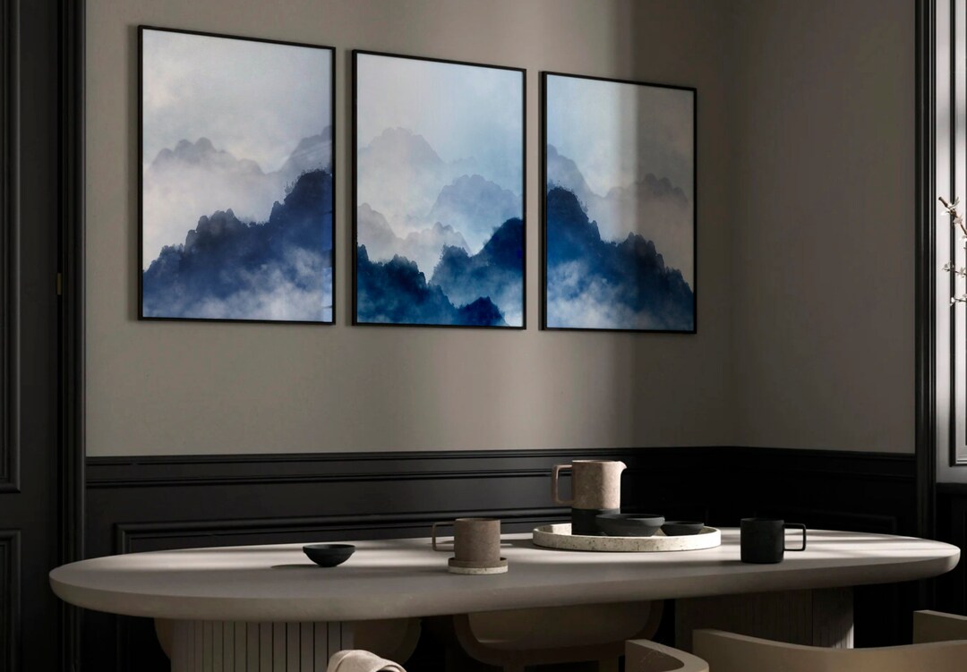 Blue Watercolor Landscape Set of 3 Watercolor Mountain - Etsy