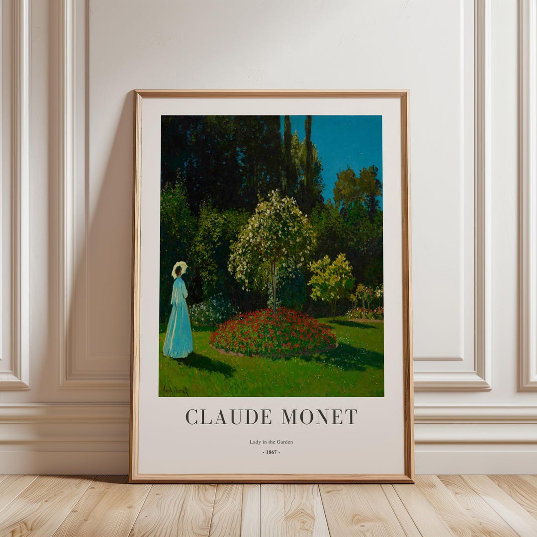 Claude Monet - Lady in the Garden 1867 - Framed Wall Art - Oil Painting ...