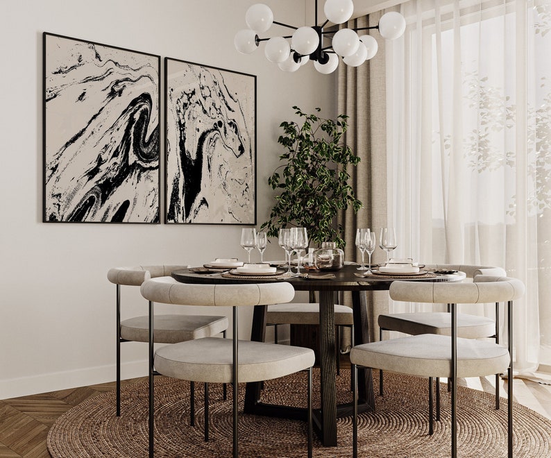 Black Abstract Art Prints Set of 2 Abstract Wall Set Modern - Etsy