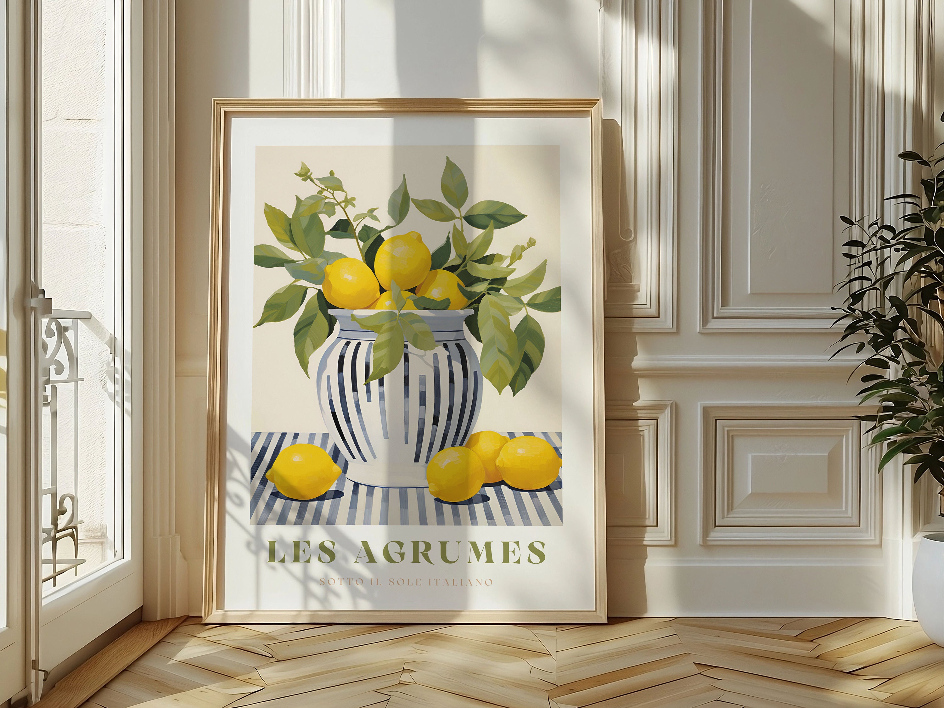 Italian Lemon Print, Framed Wall Art Watercolor Lemon Painting, Citrus ...