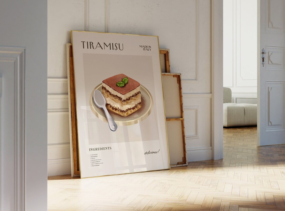 Tiramisu Dessert Poster, Framed Wall Art Italian Food Wall Art, Dessert Wall Art, Kitchen Wall ...