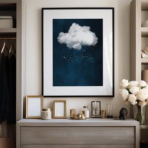 Blue Cloud Print With Stars- Gift Framed Wall Art - Abstract Art ...