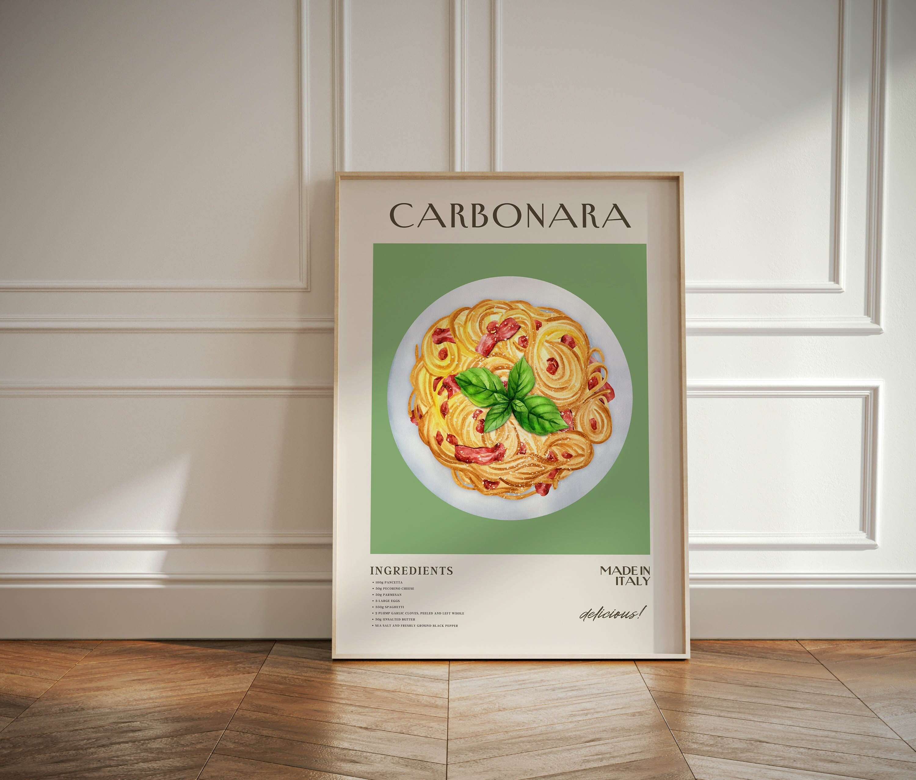 Carbonara Pasta Print, Italian Food Poster, Food Wall Art, Kitchen Wall ...