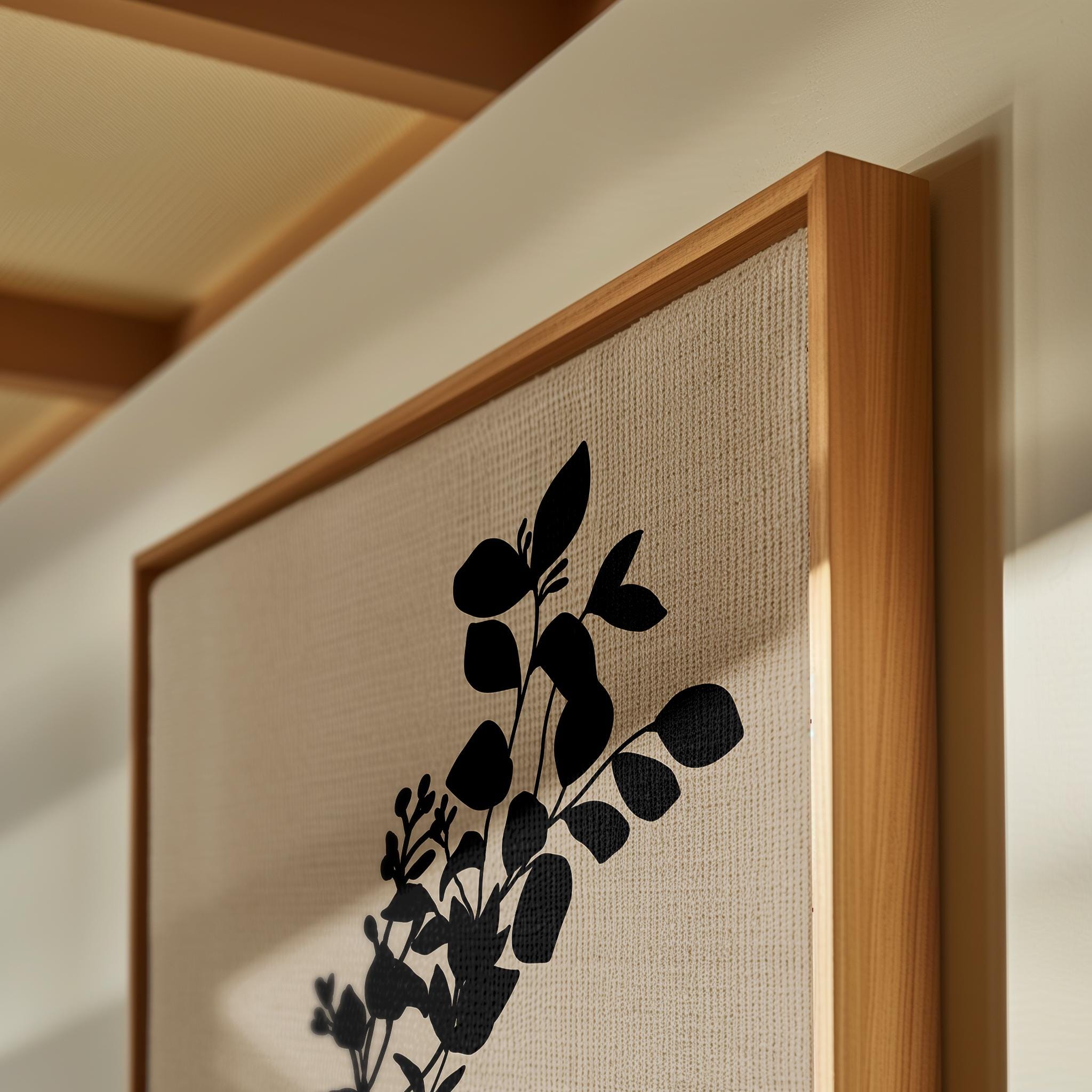 Botanical Canvas Print Set: Beige & Black Leaves, Framed Wall Art - Etsy