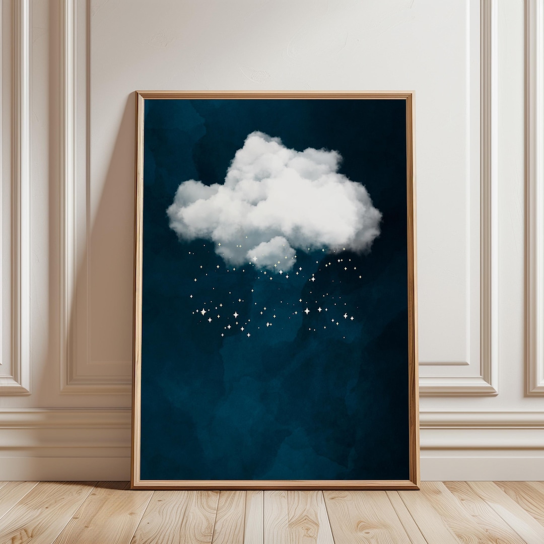 Blue Cloud Print With Stars- Gift Framed Wall Art - Abstract Art ...