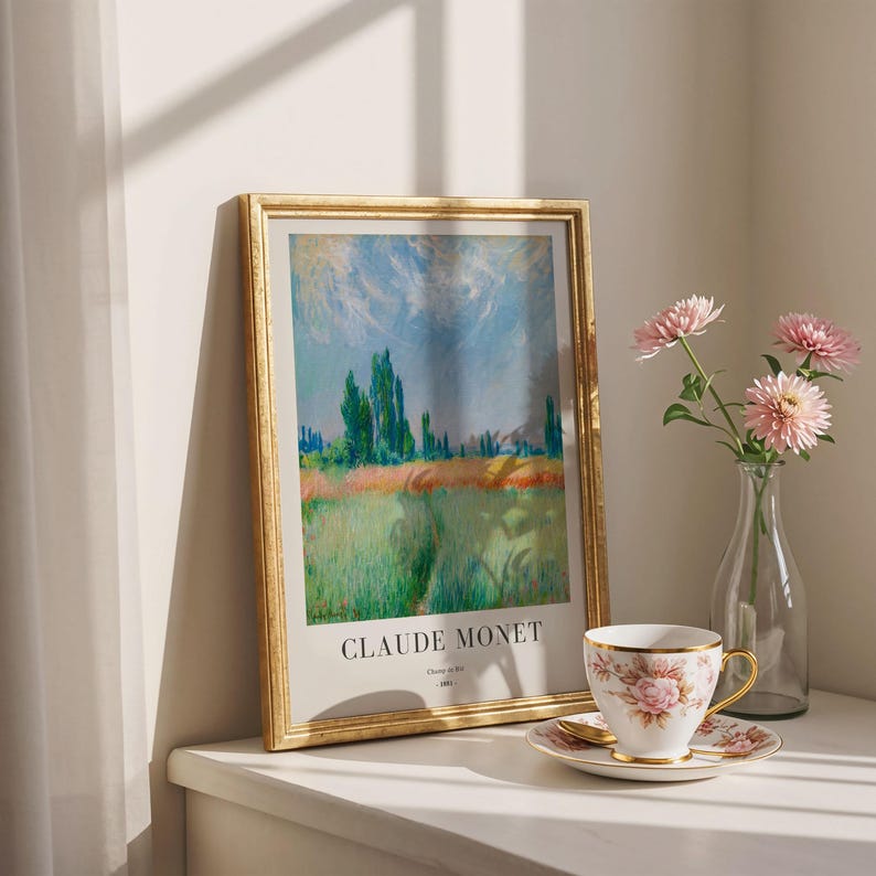 Claude Monet Wheat Field Art Print: Framed Rustic Farmhouse Landscape ...