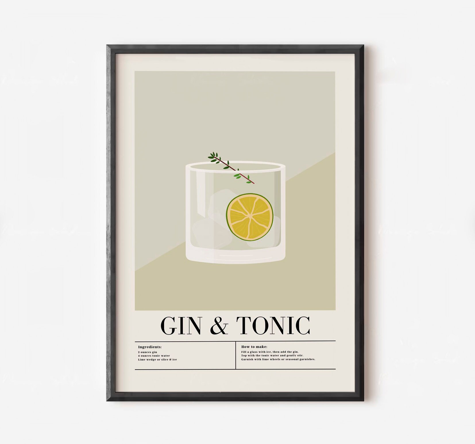 Gin and Tonic Print, Bar Cart Prints, Gin and Tonic Poster, Alcohol ...