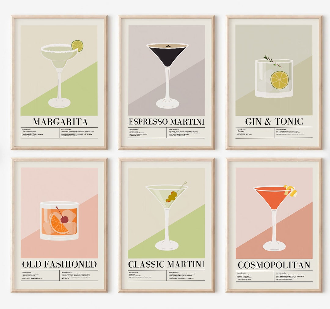 Printable Bar Cart Prints Set of 6, Espresso Martini Print, Alcohol ...