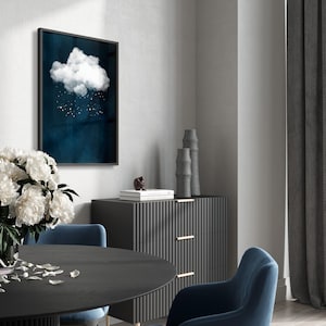 Blue Cloud Print With Stars- Gift Framed Wall Art - Abstract Art ...