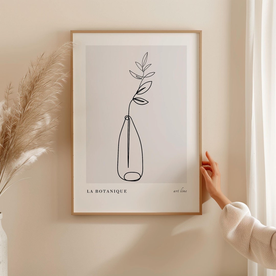Boho Flower Line Art Print, Framed Wall Art Neutral Botanical Print ...