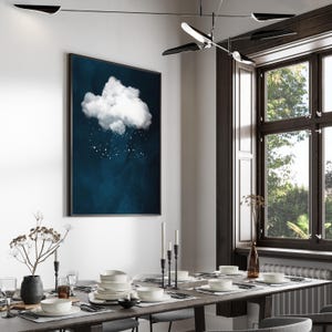 Blue Cloud Print With Stars- Gift Framed Wall Art - Abstract Art ...