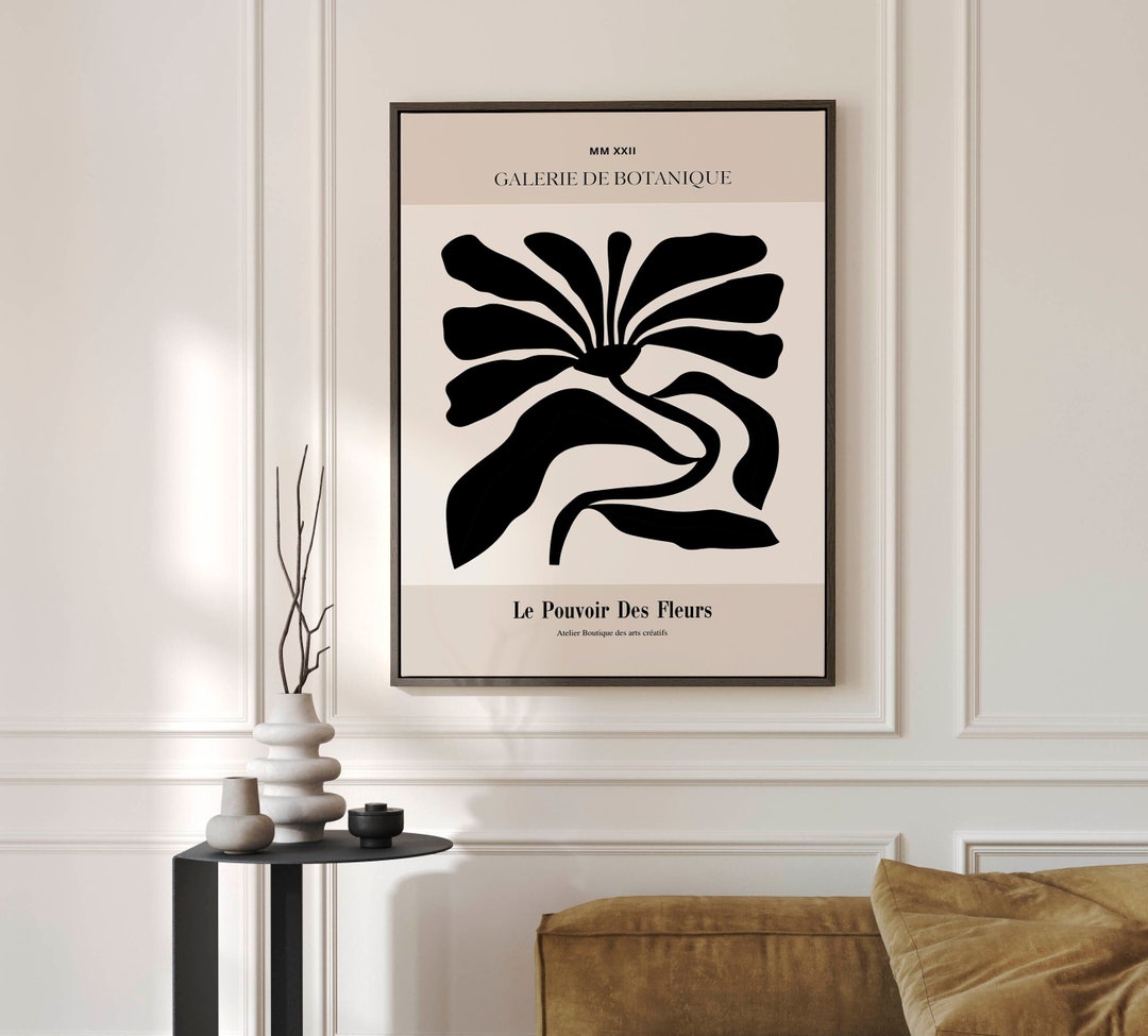 Abstract Botanical Print, Beige Black Wall Art, Neutral Botanical Beige ...