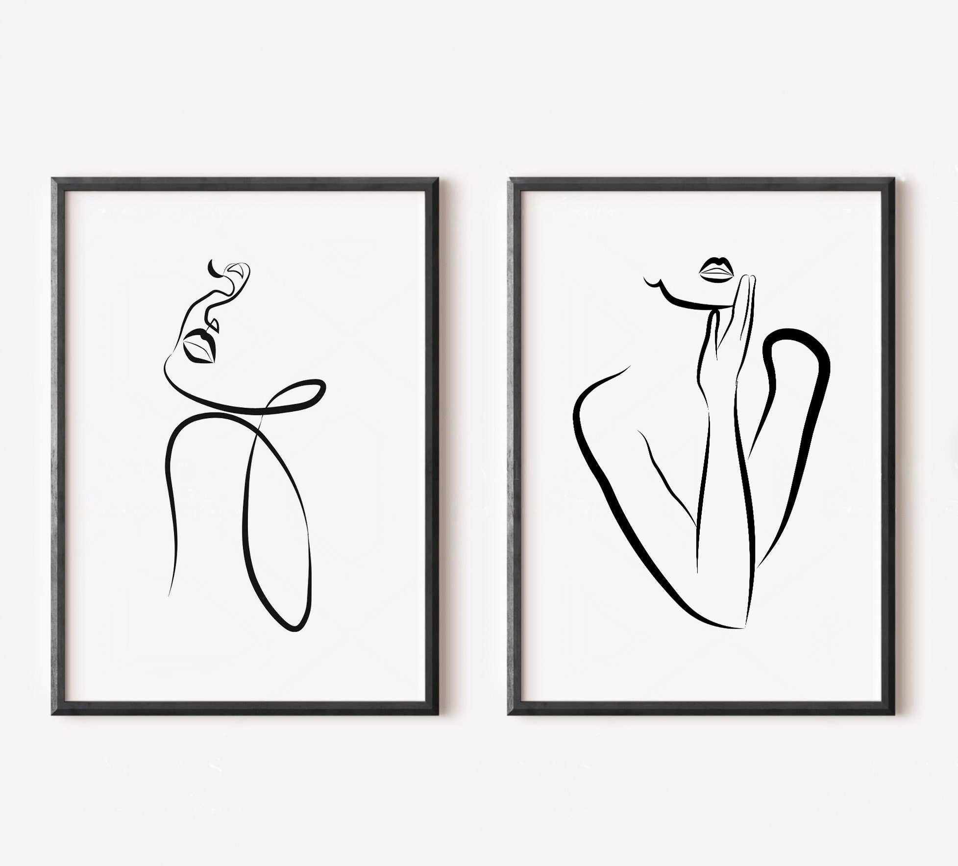 Line Art Woman Set Framed Wall Art, Abstract Woman Print, Woman Line Drawing Art Print, Large ...