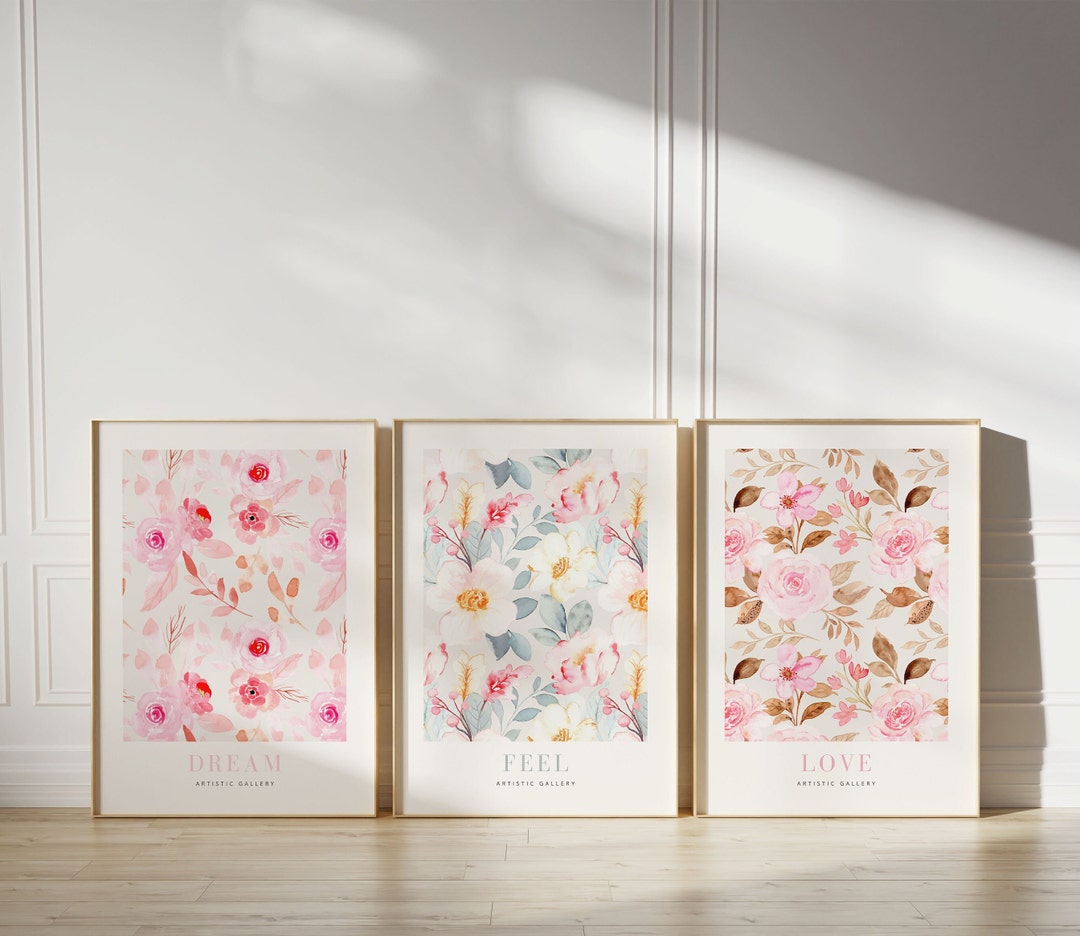 Aesthetic Set of 3 Flowers Gallery Prints, Colorful Flowers Dream Feel ...