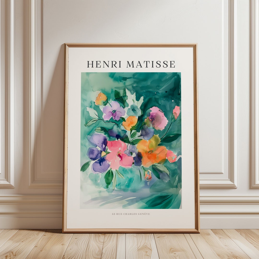 Green Matisse Watercolor Flowers Print: Abstract Botanical Art, Framed ...