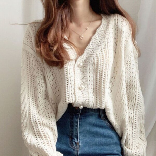 White Cardigan - Etsy