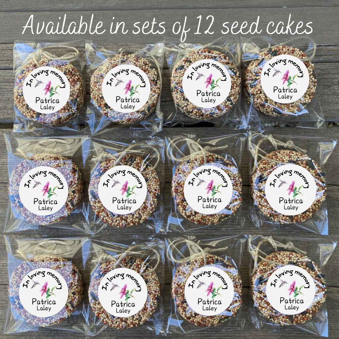 12 Custom Memorial Favors Bird Seed Cakes Celebration of Life Favor ...