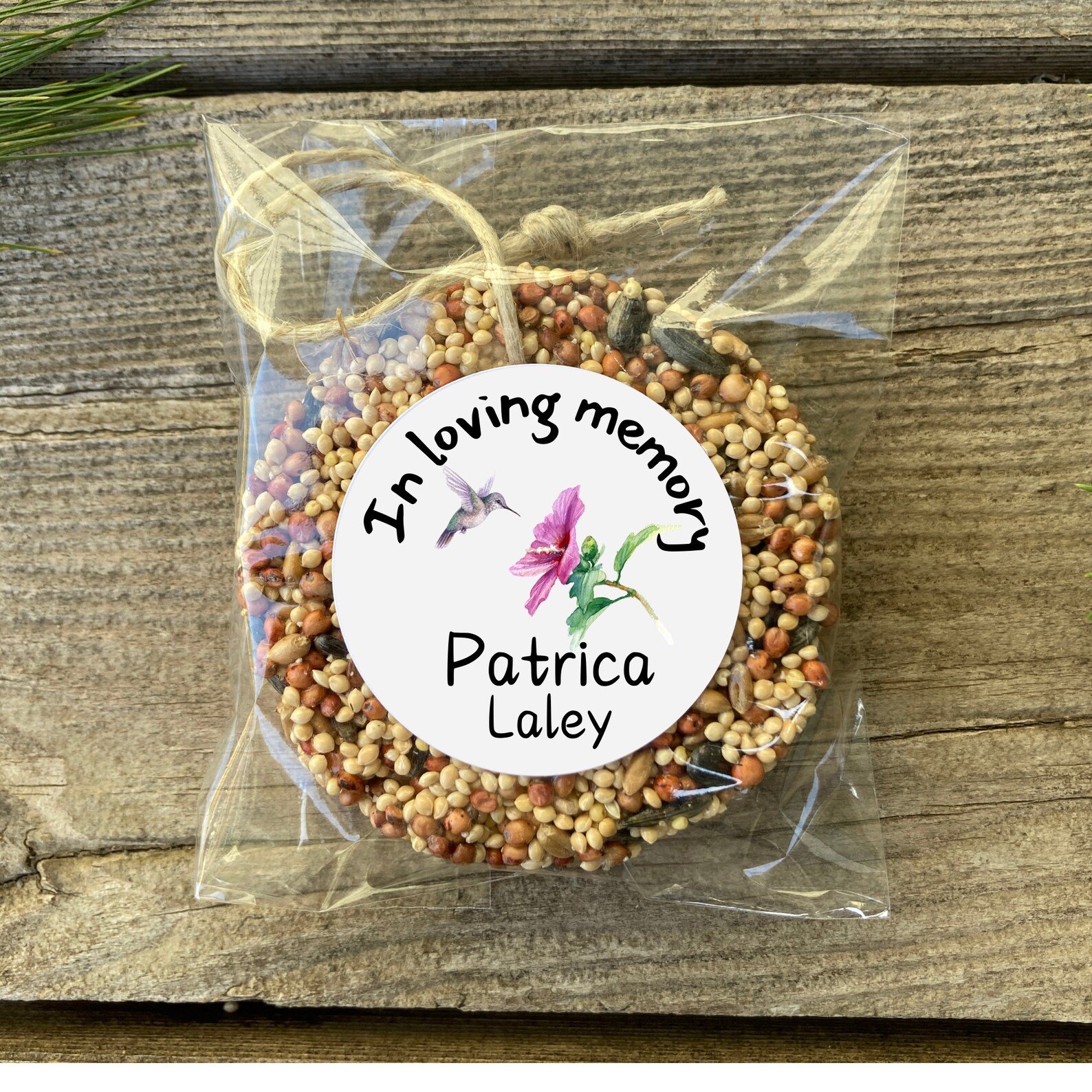 12 Custom Memorial Favors Bird Seed Cakes Celebration of Life Favor ...
