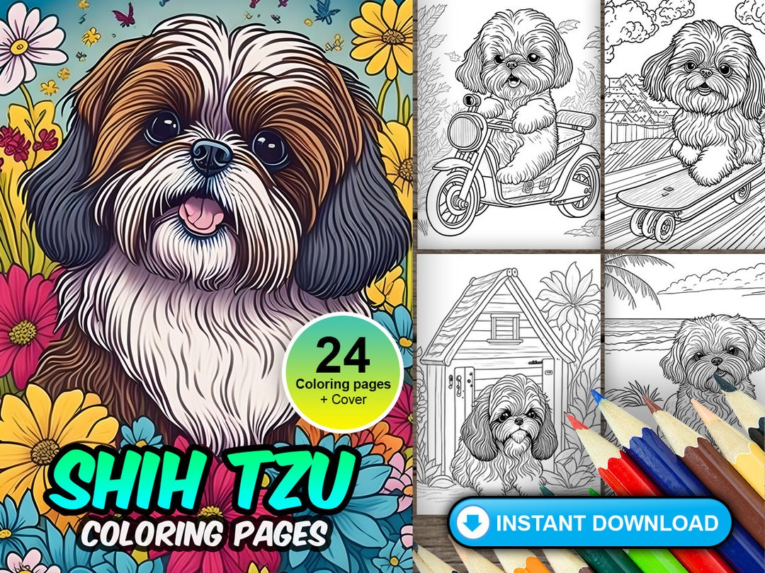 Shih Tzu Adult/kids 24 Coloring Pages Cover, AI Generated Coloring Page ...