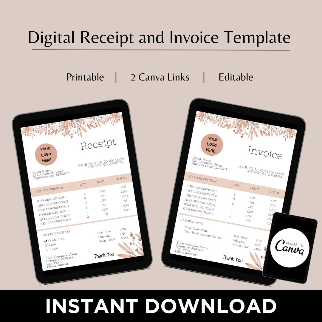 Editable Receipt & Invoice Canva, Small Business Solution, Template ...