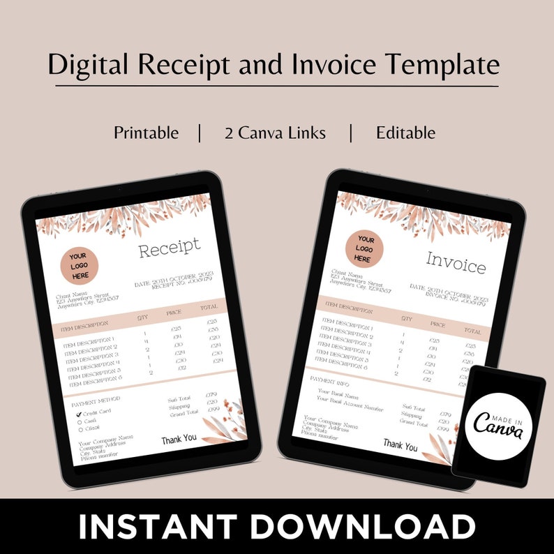 Editable Receipt & Invoice Canva Small Business Solution - Etsy Australia
