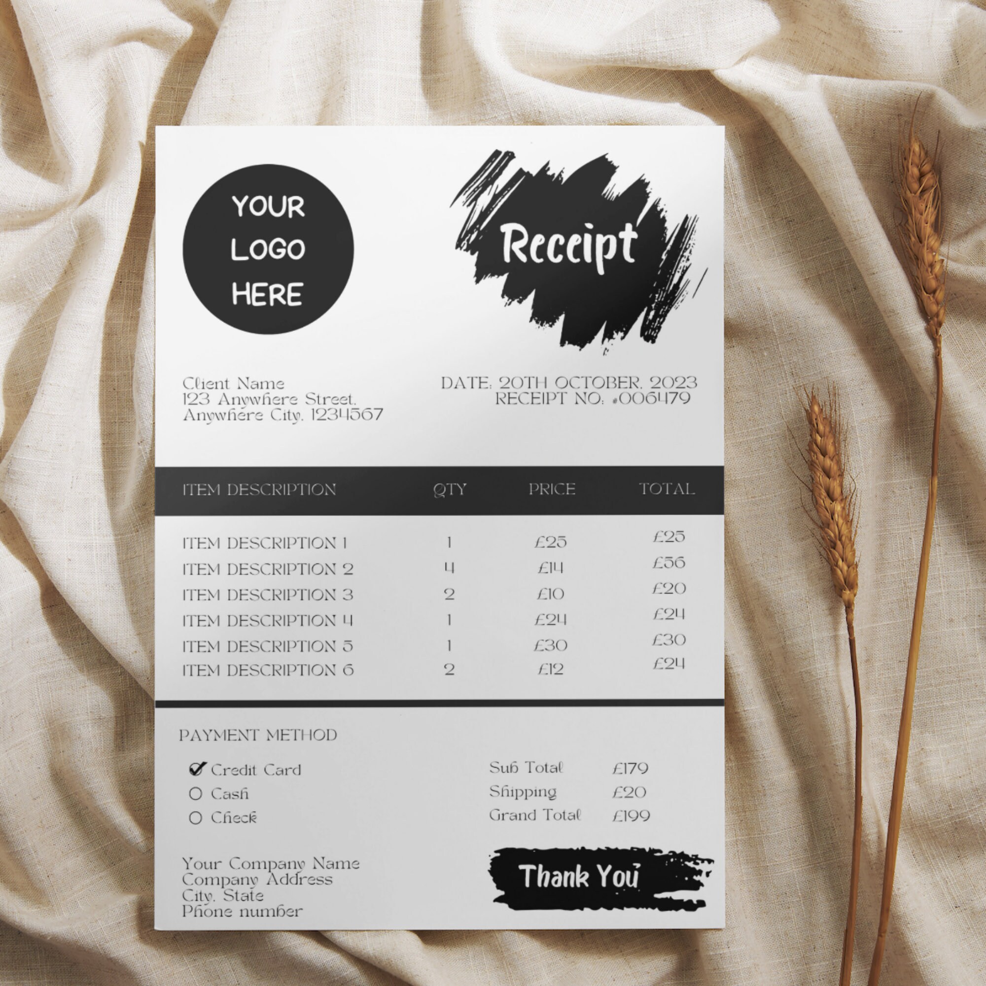 Editable Receipt & Invoice Canva, Small Business Solution, Template ...
