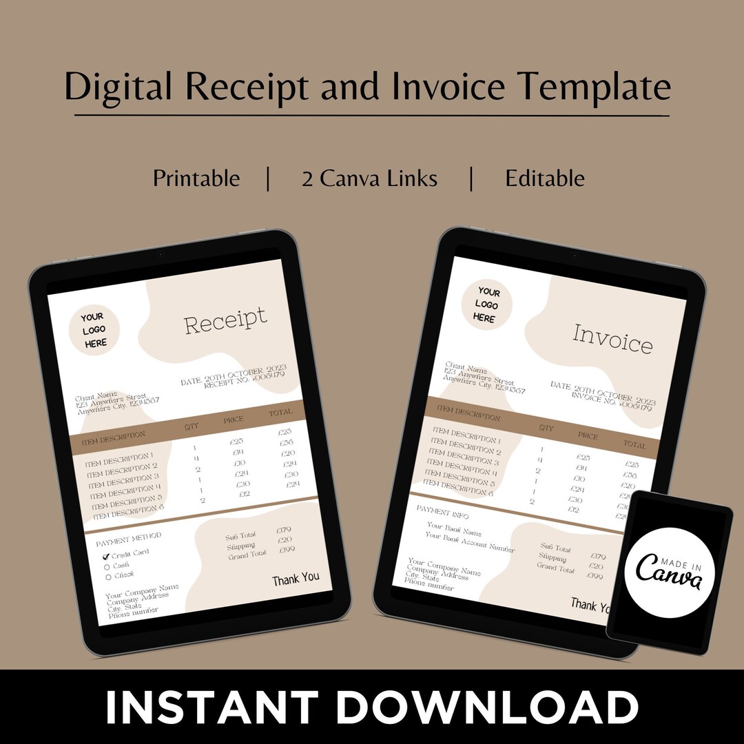 Editable Receipt & Invoice Canva, Small Business Solution, Template ...