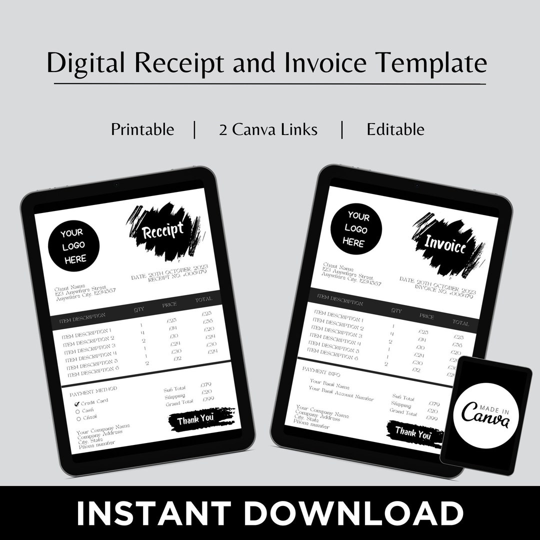 Editable Receipt & Invoice Canva, Small Business Solution, Template ...