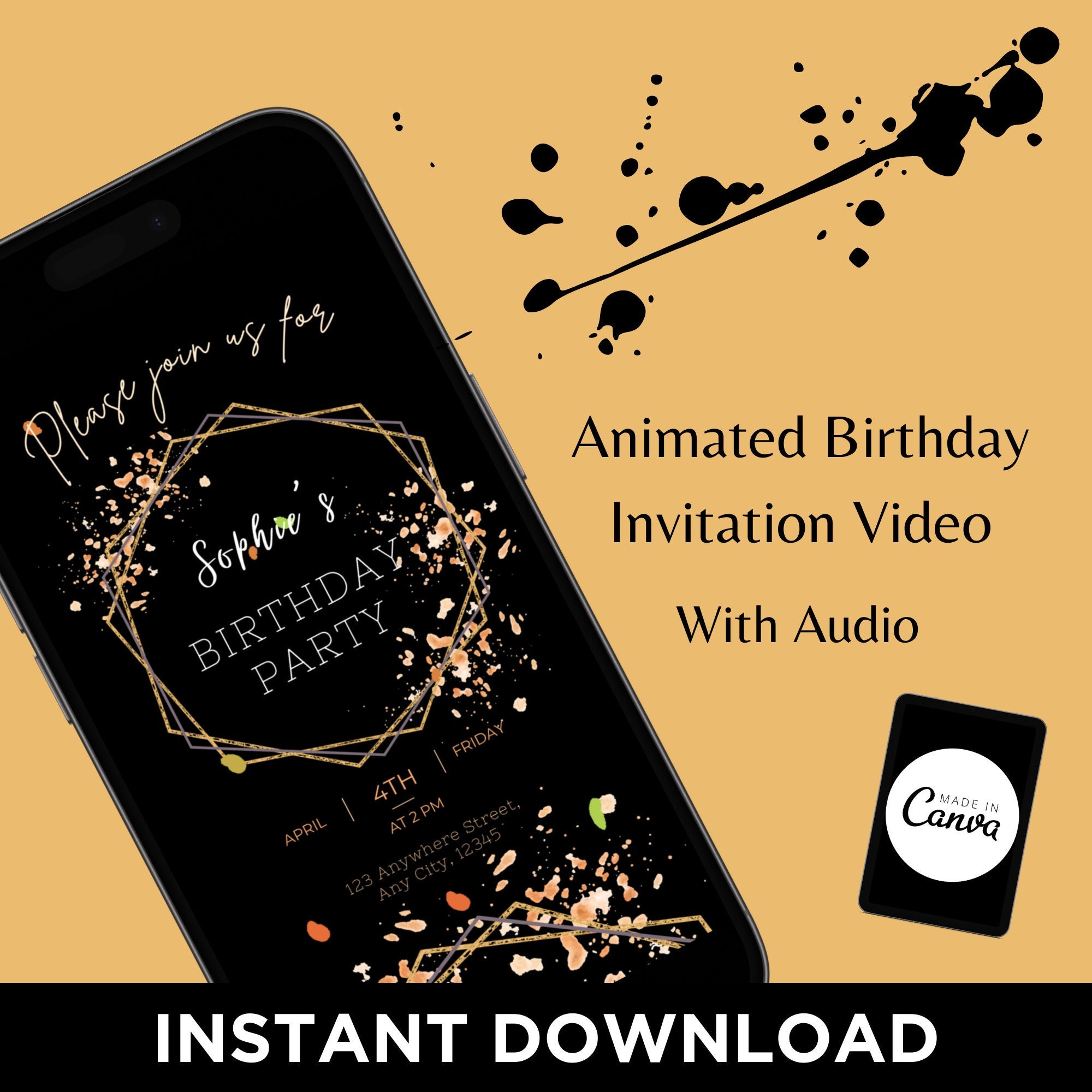 Editable Animated Birthday Invitation Video, Personalized Digital Party ...
