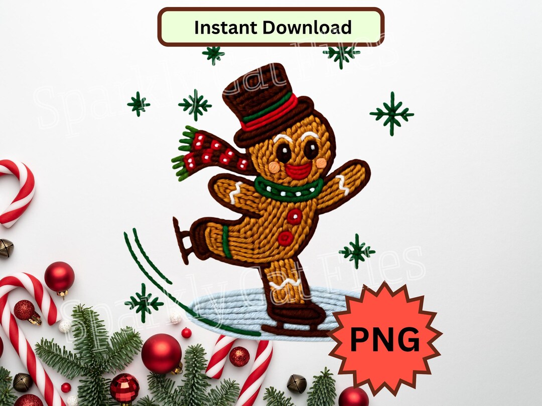 Gingerbread Man Skating PNG Christmas Clipart Faux Yarn PNG Chunky Yarn ...