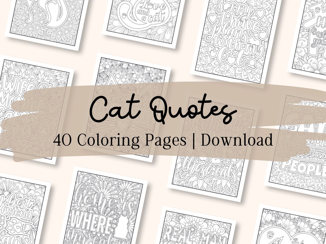 Printable Cat Quotes Coloring Pages, Mental Health Cat Art Coloring ...